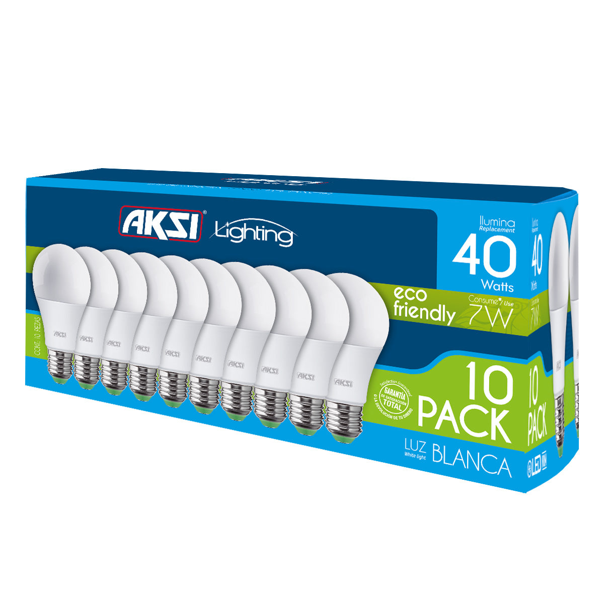 Pack de 10 focos LED Aksi 7W ECO A19 Base E27 Luz Blanca | Compra Focos LED en AKSI México